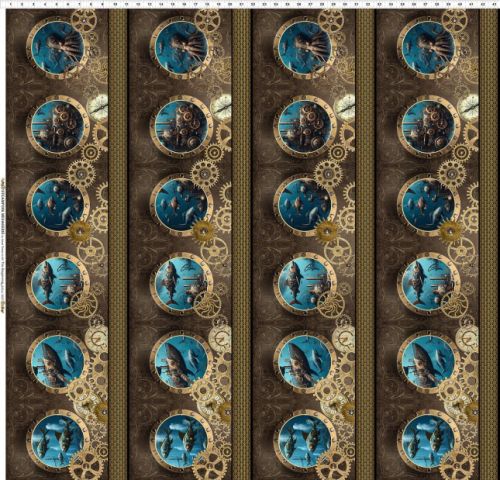 Steampunk Menagerie fabric, Steampunk Border