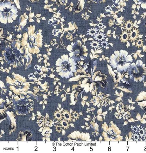 Radiance fabric, Large Floral, Denim, Wilmington Prints