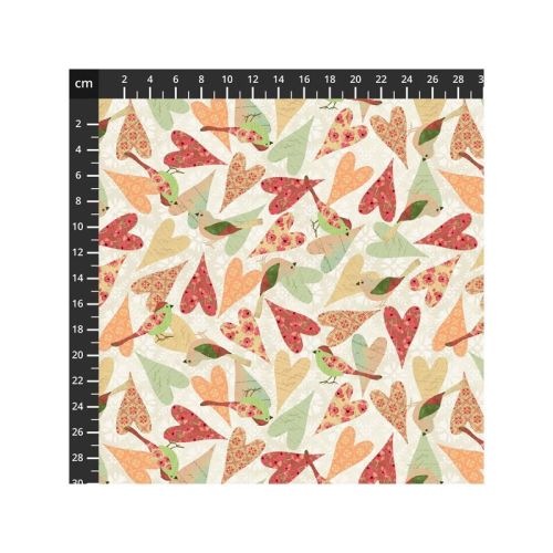 Poppy fabric: Hearts and Birds, Ivory