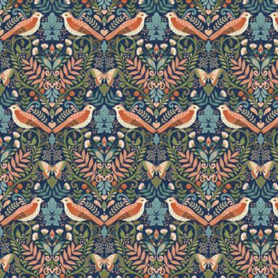 Luxe fabric: Damask Birds Navy Makower UK