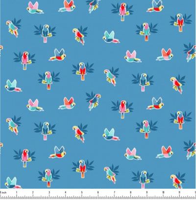 Pool Party fabric: Parrots Blue Makower UK